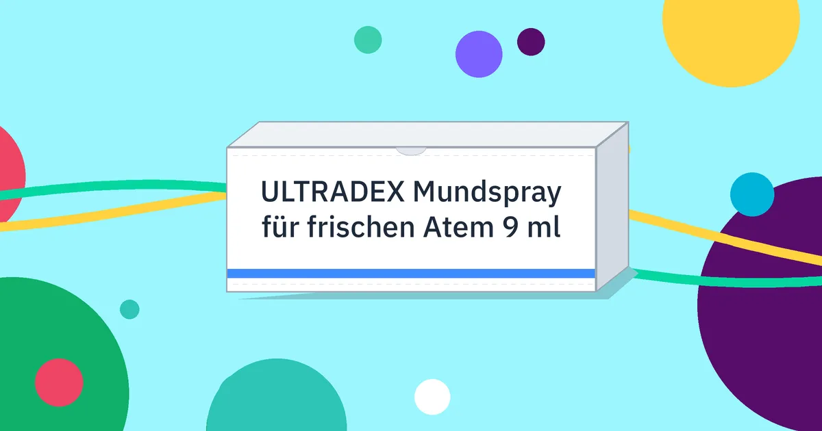 Symbolbild: Packung mit der Aufschrift ULTRADEX Mundspray für frischen Atem 9 ml (PZN 10341771) – Verfügbarkeit und Bezug in Apotheken in Frankfurt am Main