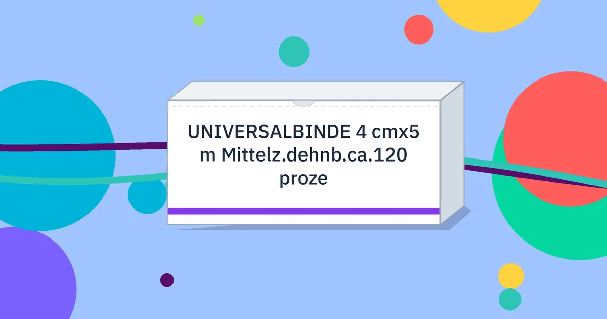 Symbolbild: Packung mit der Aufschrift UNIVERSALBINDE 4 cmx5 m Mittelz.dehnb.ca.120 proze (PZN 12775284) – Verfügbarkeit und Bezug in Apotheken in Frankfurt am Main