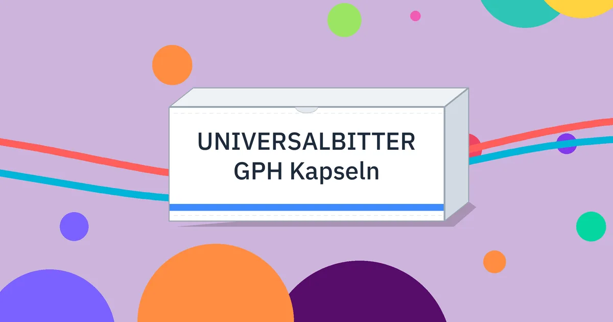 Symbolbild: Packung mit der Aufschrift UNIVERSALBITTER GPH Kapseln (PZN 06414033) – Verfügbarkeit und Bezug in Apotheken in Frankfurt am Main