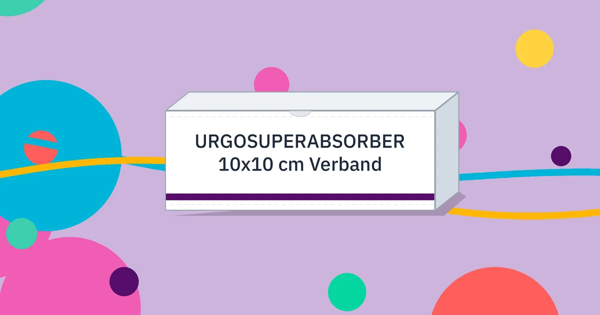 Symbolbild: Packung mit der Aufschrift URGOSUPERABSORBER 10x10 cm Verband (PZN 07110565) – Verfügbarkeit und Bezug in Apotheken in Frankfurt am Main