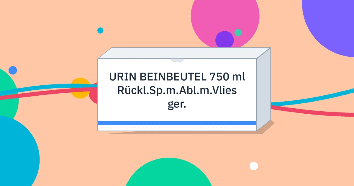 Symbolbild: Packung mit der Aufschrift URIN BEINBEUTEL 750 ml Rückl.Sp.m.Abl.m.Vlies ger. (PZN 02743739) – Verfügbarkeit und Bezug in Apotheken in Frankfurt am Main