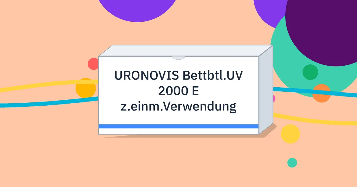 Symbolbild: Packung mit der Aufschrift URONOVIS Bettbtl.UV 2000 E z.einm.Verwendung (PZN 00810650) – Verfügbarkeit und Bezug in Apotheken in Frankfurt am Main