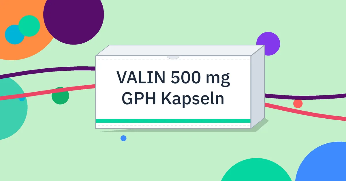 Symbolbild: Packung mit der Aufschrift VALIN 500 mg GPH Kapseln (PZN 00128823) – Verfügbarkeit und Bezug in Apotheken in Frankfurt am Main