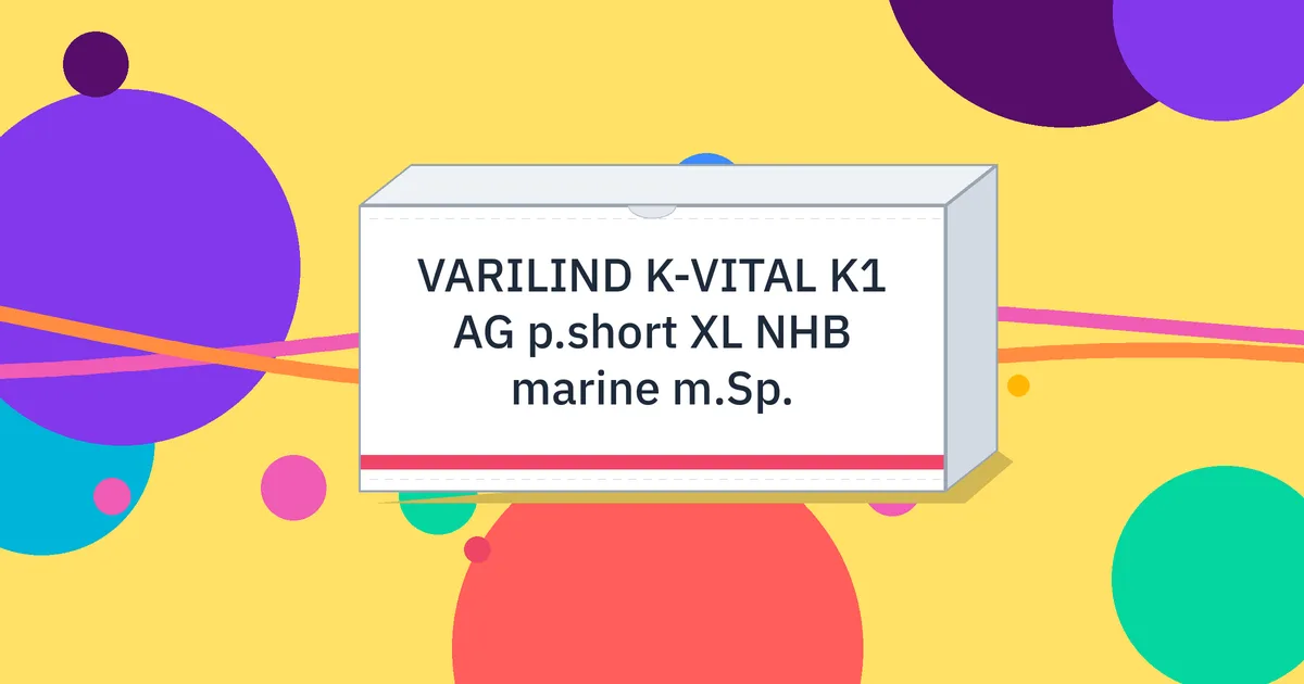 Symbolbild: Packung mit der Aufschrift VARILIND K-VITAL K1 AG p.short XL NHB marine m.Sp. (PZN 20563142) – Verfügbarkeit und Bezug in Apotheken in Frankfurt am Main