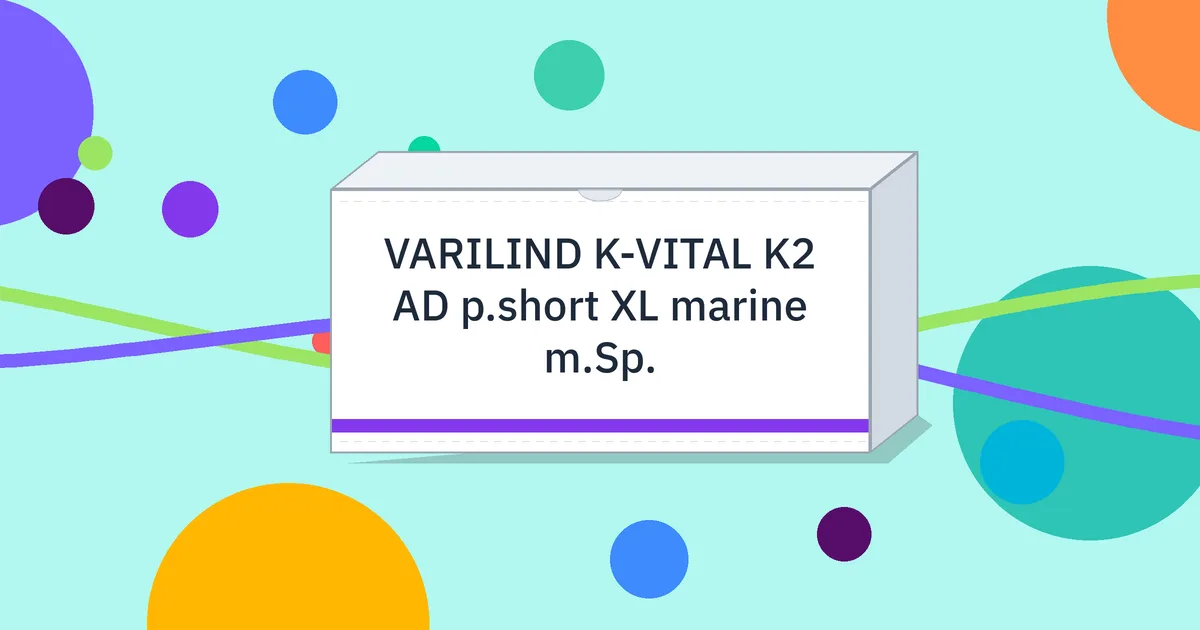 Symbolbild: Packung mit der Aufschrift VARILIND K-VITAL K2 AD p.short XL marine m.Sp. (PZN 20567861) – Verfügbarkeit und Bezug in Apotheken in Frankfurt am Main