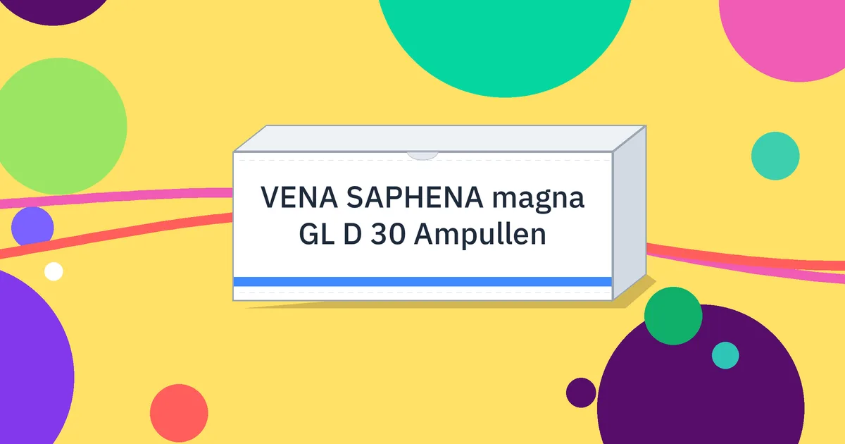 Symbolbild: Packung mit der Aufschrift VENA SAPHENA magna GL D 30 Ampullen (PZN 03792527) – Verfügbarkeit und Bezug in Apotheken in Frankfurt am Main