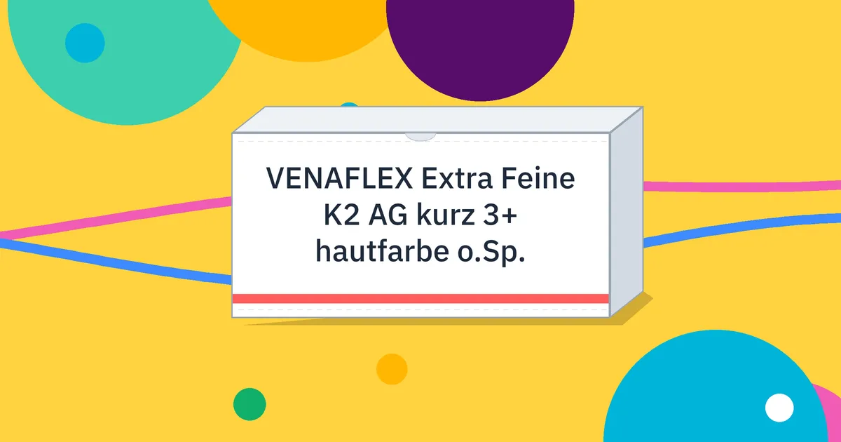 Symbolbild: Packung mit der Aufschrift VENAFLEX Extra Feine K2 AG kurz 3+ hautfarbe o.Sp. (PZN 18308477) – Verfügbarkeit und Bezug in Apotheken in Frankfurt am Main