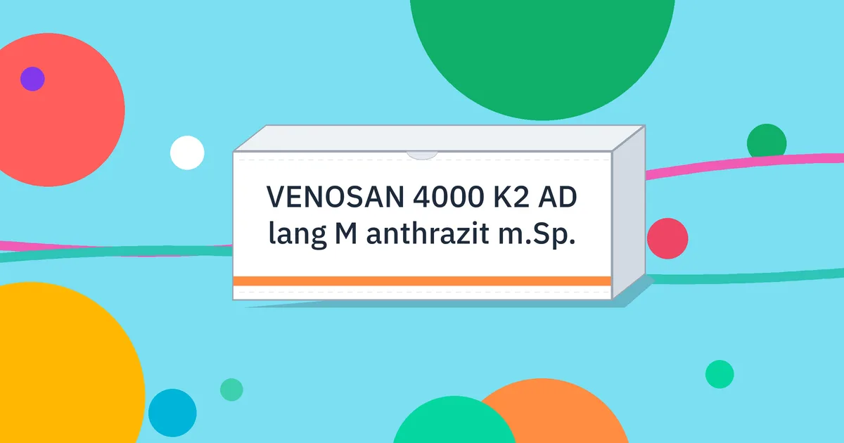 Symbolbild: Packung mit der Aufschrift VENOSAN 4000 K2 AD lang M anthrazit m.Sp. (PZN 16601517) – Verfügbarkeit und Bezug in Apotheken in Frankfurt am Main