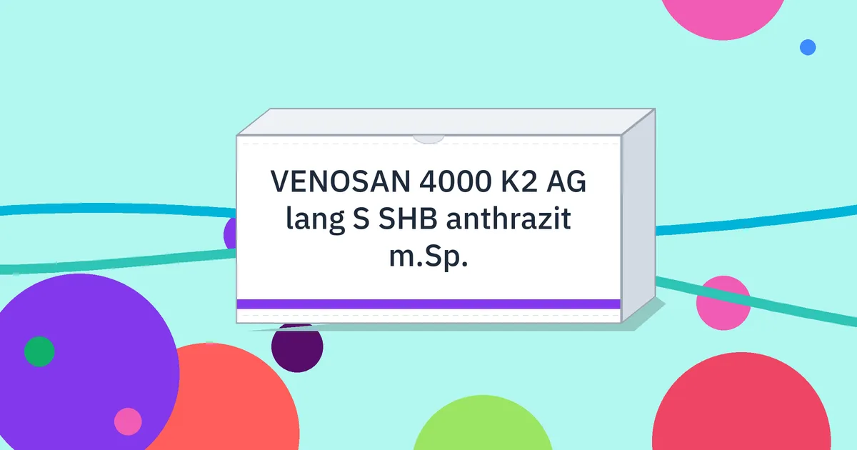 Symbolbild: Packung mit der Aufschrift VENOSAN 4000 K2 AG lang S SHB anthrazit m.Sp. (PZN 16601664) – Verfügbarkeit und Bezug in Apotheken in Frankfurt am Main
