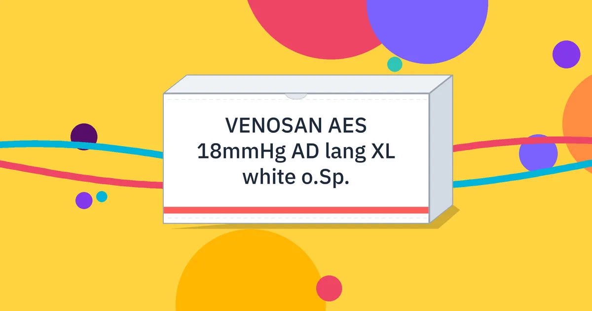 Symbolbild: Packung mit der Aufschrift VENOSAN AES 18mmHg AD lang XL white o.Sp. (PZN 15323186) – Verfügbarkeit und Bezug in Apotheken in Frankfurt am Main