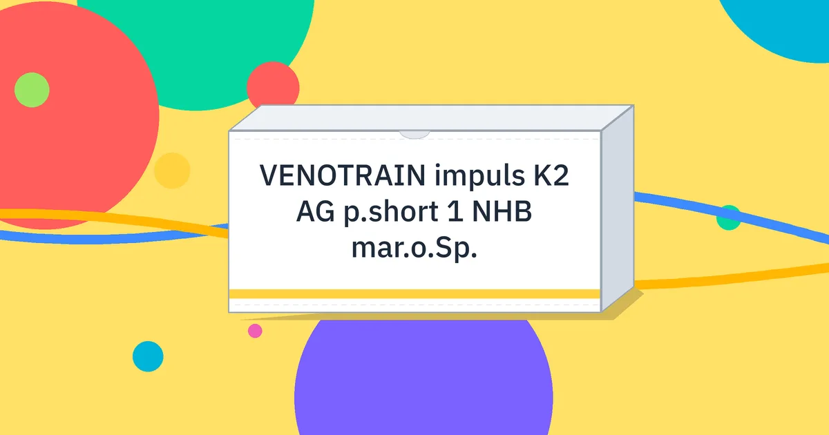 Symbolbild: Packung mit der Aufschrift VENOTRAIN impuls K2 AG p.short 1 NHB mar.o.Sp. (PZN 15214468) – Verfügbarkeit und Bezug in Apotheken in Frankfurt am Main