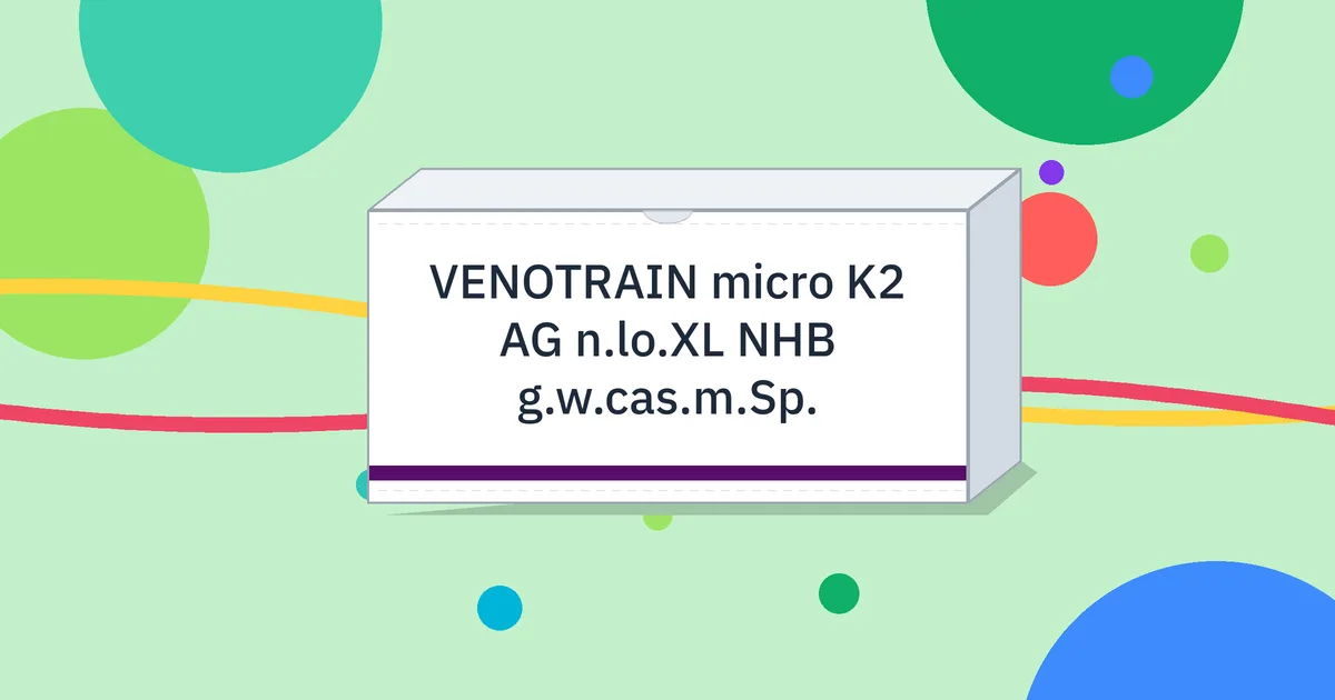 Symbolbild: Packung mit der Aufschrift VENOTRAIN micro K2 AG n.lo.XL NHB g.w.cas.m.Sp. (PZN 20761652) – Verfügbarkeit und Bezug in Apotheken in Frankfurt am Main