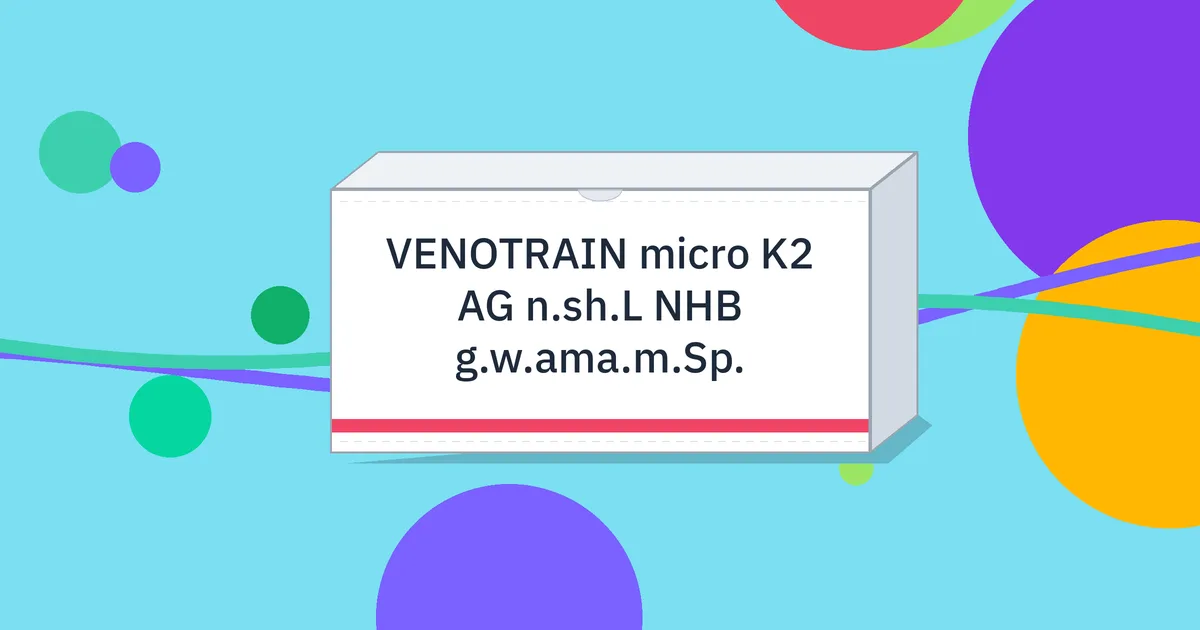 Symbolbild: Packung mit der Aufschrift VENOTRAIN micro K2 AG n.sh.L NHB g.w.ama.m.Sp. (PZN 09024479) – Verfügbarkeit und Bezug in Apotheken in Frankfurt am Main