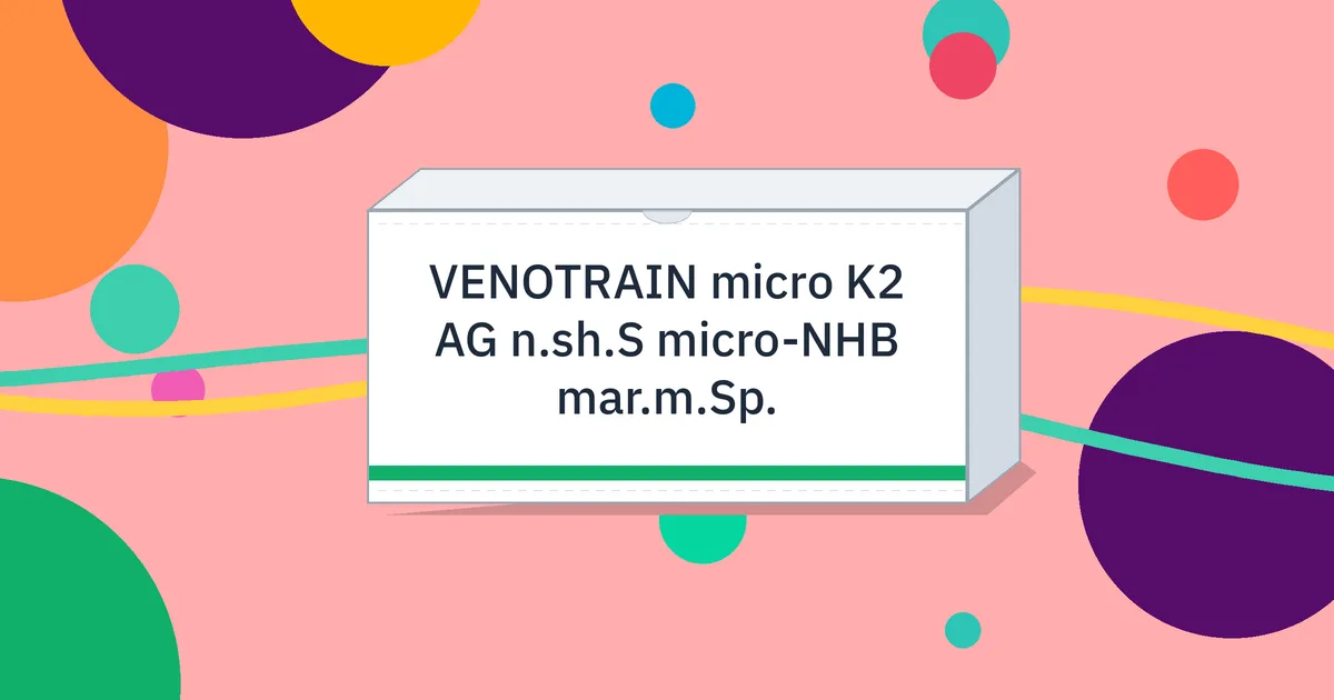 Symbolbild: Packung mit der Aufschrift VENOTRAIN micro K2 AG n.sh.S micro-NHB mar.m.Sp. (PZN 16066047) – Verfügbarkeit und Bezug in Apotheken in Frankfurt am Main