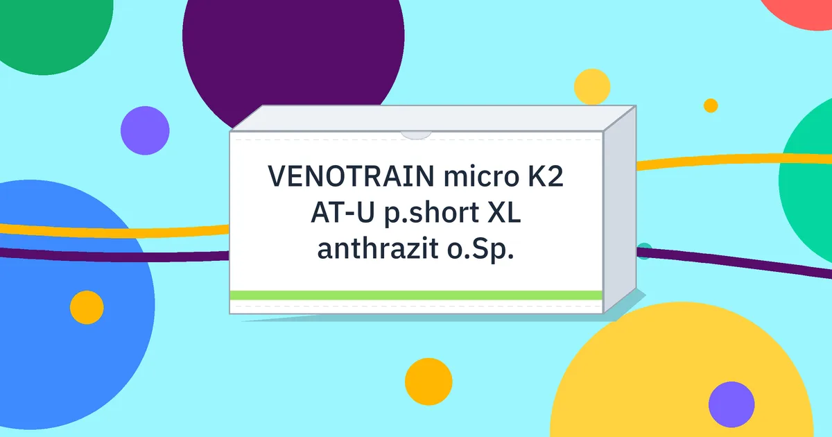 Symbolbild: Packung mit der Aufschrift VENOTRAIN micro K2 AT-U p.short XL anthrazit o.Sp. (PZN 11060985) – Verfügbarkeit und Bezug in Apotheken in Frankfurt am Main
