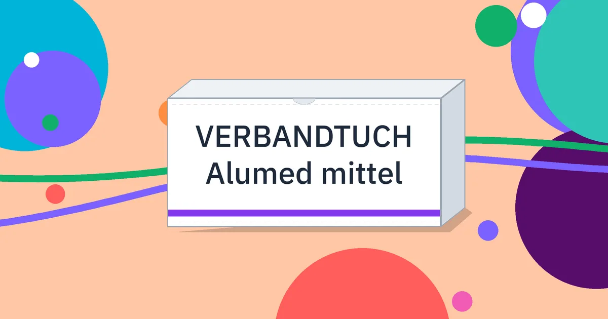 Symbolbild: Packung mit der Aufschrift VERBANDTUCH Alumed mittel (PZN 10358814) – Verfügbarkeit und Bezug in Apotheken in Frankfurt am Main