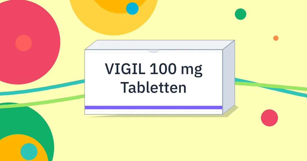 Symbolbild: Packung mit der Aufschrift VIGIL 100 mg Tabletten (PZN 19393321) – Verfügbarkeit und Bezug in Apotheken in Frankfurt am Main