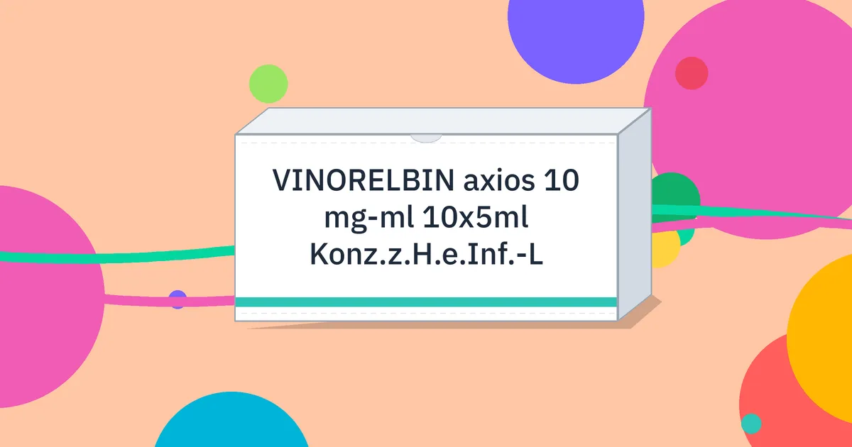 Symbolbild: Packung mit der Aufschrift VINORELBIN axios 10 mg-ml 10x5ml Konz.z.H.e.Inf.-L (PZN 10837615) – Verfügbarkeit und Bezug in Apotheken in Frankfurt am Main