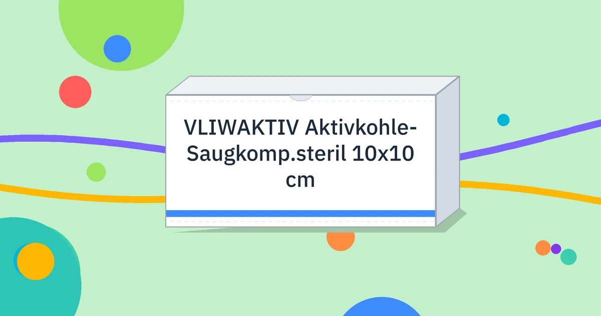 Symbolbild: Packung mit der Aufschrift VLIWAKTIV Aktivkohle-Saugkomp.steril 10x10 cm (PZN 15431237) – Verfügbarkeit und Bezug in Apotheken in Frankfurt am Main