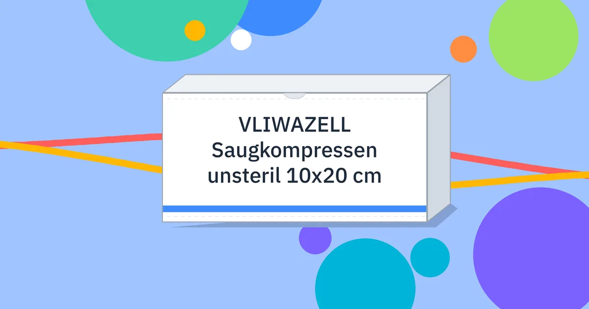 Symbolbild: Packung mit der Aufschrift VLIWAZELL Saugkompressen unsteril 10x20 cm (PZN 07558550) – Verfügbarkeit und Bezug in Apotheken in Frankfurt am Main