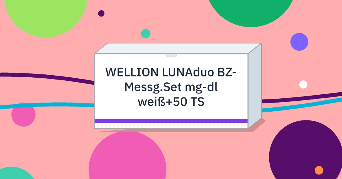 Symbolbild: Packung mit der Aufschrift WELLION LUNAduo BZ-Messg.Set mg-dl weiß+50 TS (PZN 11849508) – Verfügbarkeit und Bezug in Apotheken in Frankfurt am Main