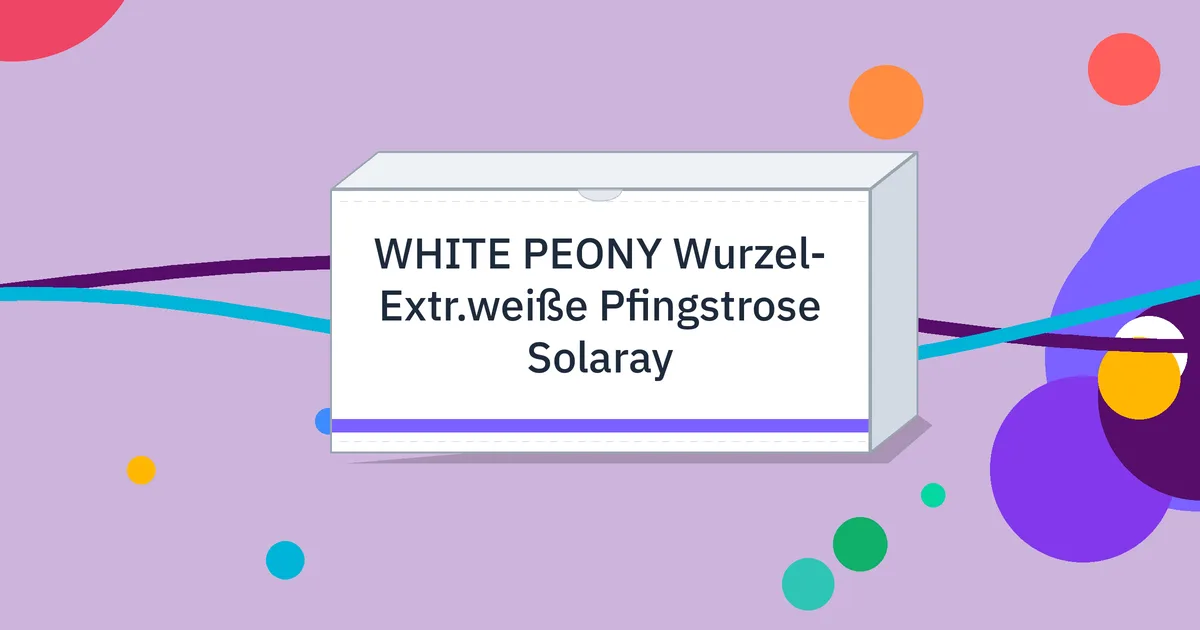 Symbolbild: Packung mit der Aufschrift WHITE PEONY Wurzel-Extr.weiße Pfingstrose Solaray (PZN 17255164) – Verfügbarkeit und Bezug in Apotheken in Frankfurt am Main