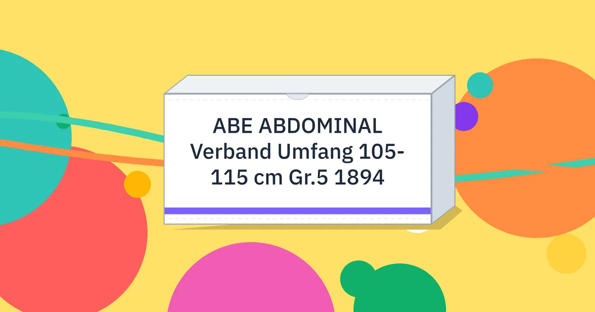 Symbolbild: Packung mit der Aufschrift ABE ABDOMINAL Verband Umfang 105-115 cm Gr.5 1894 (PZN 01363609) – Verfügbarkeit und Bezug in Apotheken in Frankfurt am Main