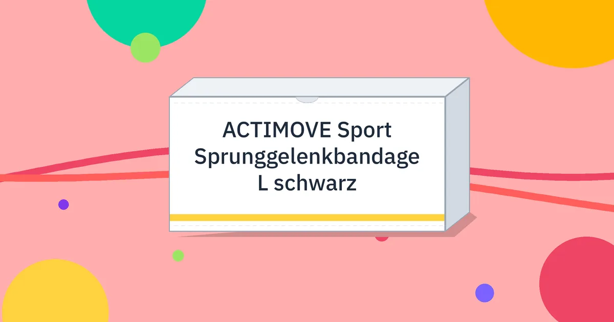 Symbolbild: Packung mit der Aufschrift ACTIMOVE Sport Sprunggelenkbandage L schwarz (PZN 18328439) – Verfügbarkeit und Bezug in Apotheken in Frankfurt am Main