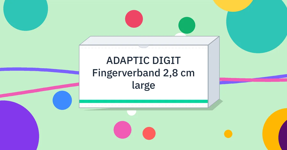 Symbolbild: Packung mit der Aufschrift ADAPTIC DIGIT Fingerverband 2,8 cm large (PZN 14372975) – Verfügbarkeit und Bezug in Apotheken in Frankfurt am Main