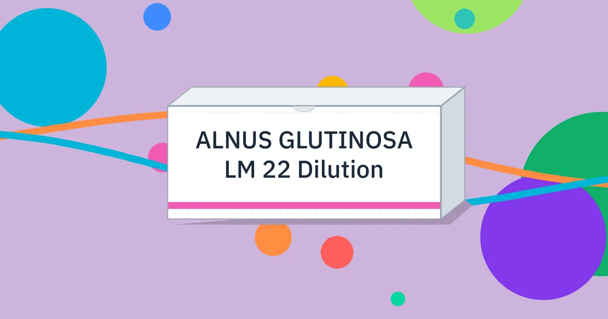 Symbolbild: Packung mit der Aufschrift ALNUS GLUTINOSA LM 22 Dilution (PZN 13312617) – Verfügbarkeit und Bezug in Apotheken in Frankfurt am Main