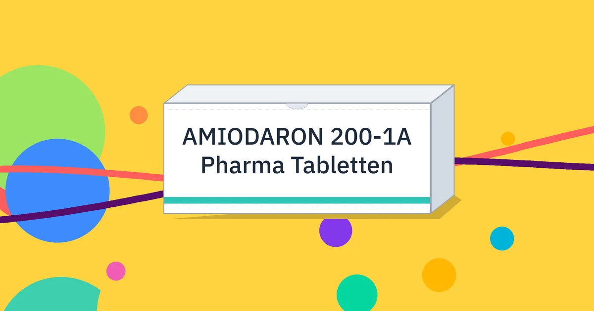 Symbolbild: Packung mit der Aufschrift AMIODARON 200-1A Pharma Tabletten (PZN 03684430) – Verfügbarkeit und Bezug in Apotheken in Frankfurt am Main