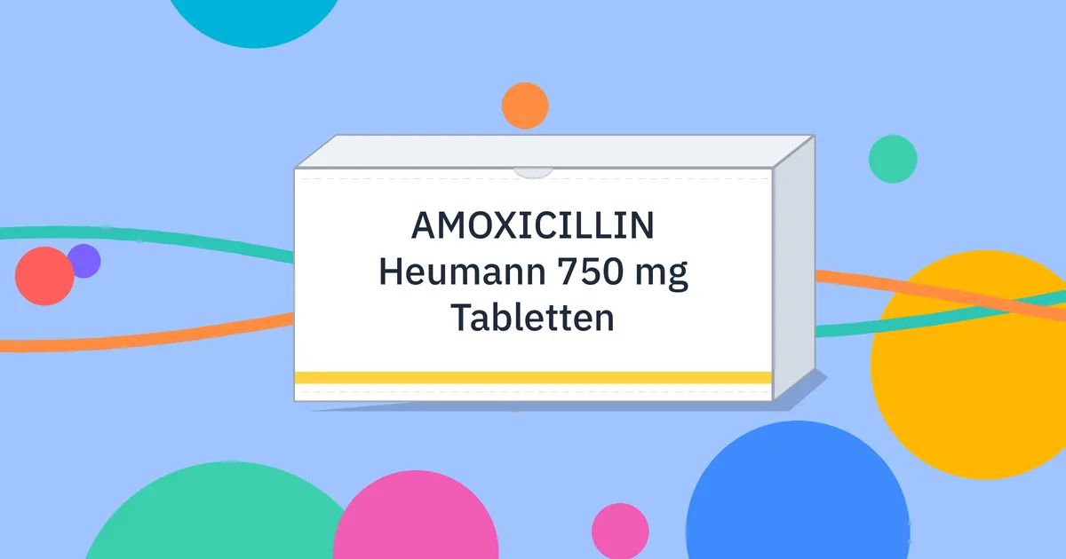 Symbolbild: Packung mit der Aufschrift AMOXICILLIN Heumann 750 mg Tabletten (PZN 17453444) – Verfügbarkeit und Bezug in Apotheken in Frankfurt am Main