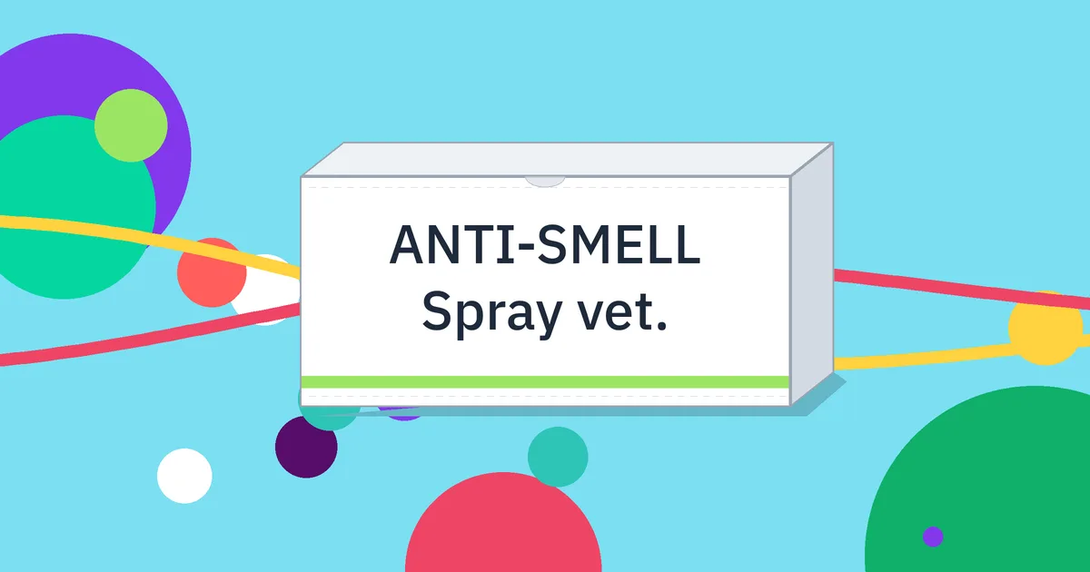 Symbolbild: Packung mit der Aufschrift ANTI-SMELL Spray vet. (PZN 01842876) – Verfügbarkeit und Bezug in Apotheken in Frankfurt am Main