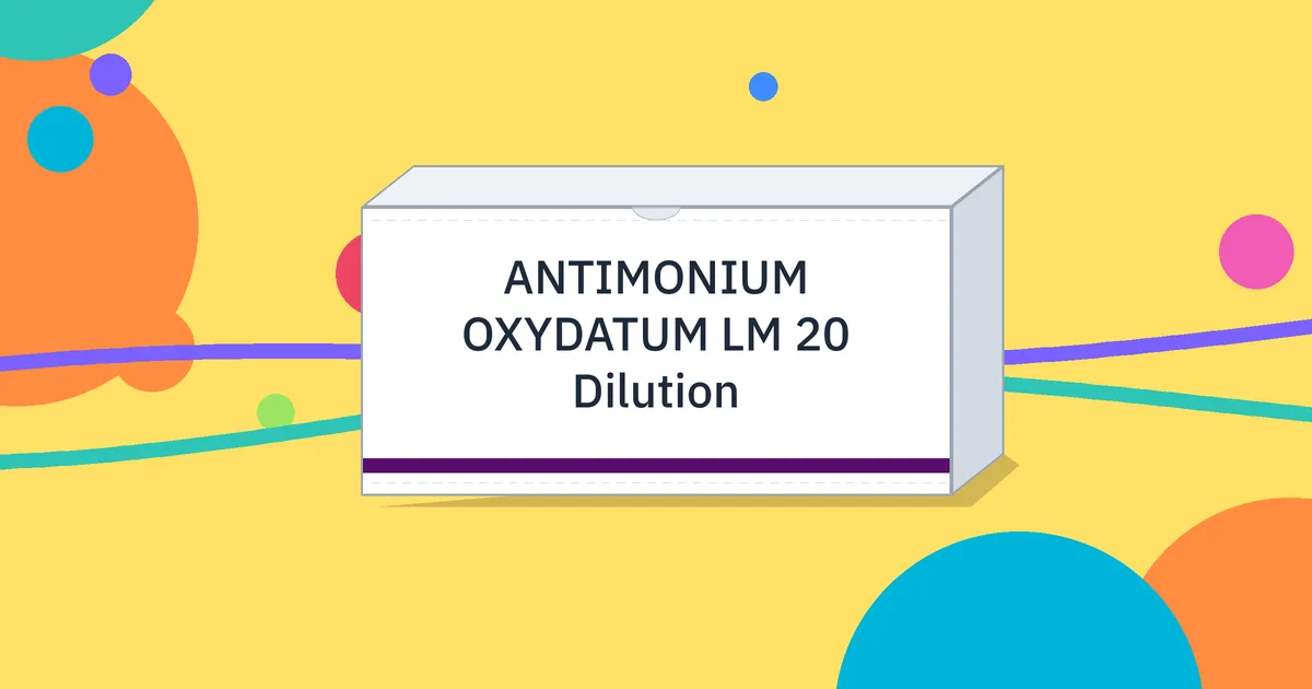 Symbolbild: Packung mit der Aufschrift ANTIMONIUM OXYDATUM LM 20 Dilution (PZN 13374564) – Verfügbarkeit und Bezug in Apotheken in Frankfurt am Main