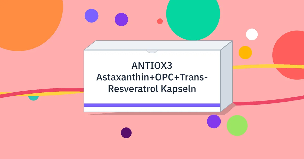Symbolbild: Packung mit der Aufschrift ANTIOX3 Astaxanthin+OPC+Trans-Resveratrol Kapseln (PZN 20101358) – Verfügbarkeit und Bezug in Apotheken in Frankfurt am Main