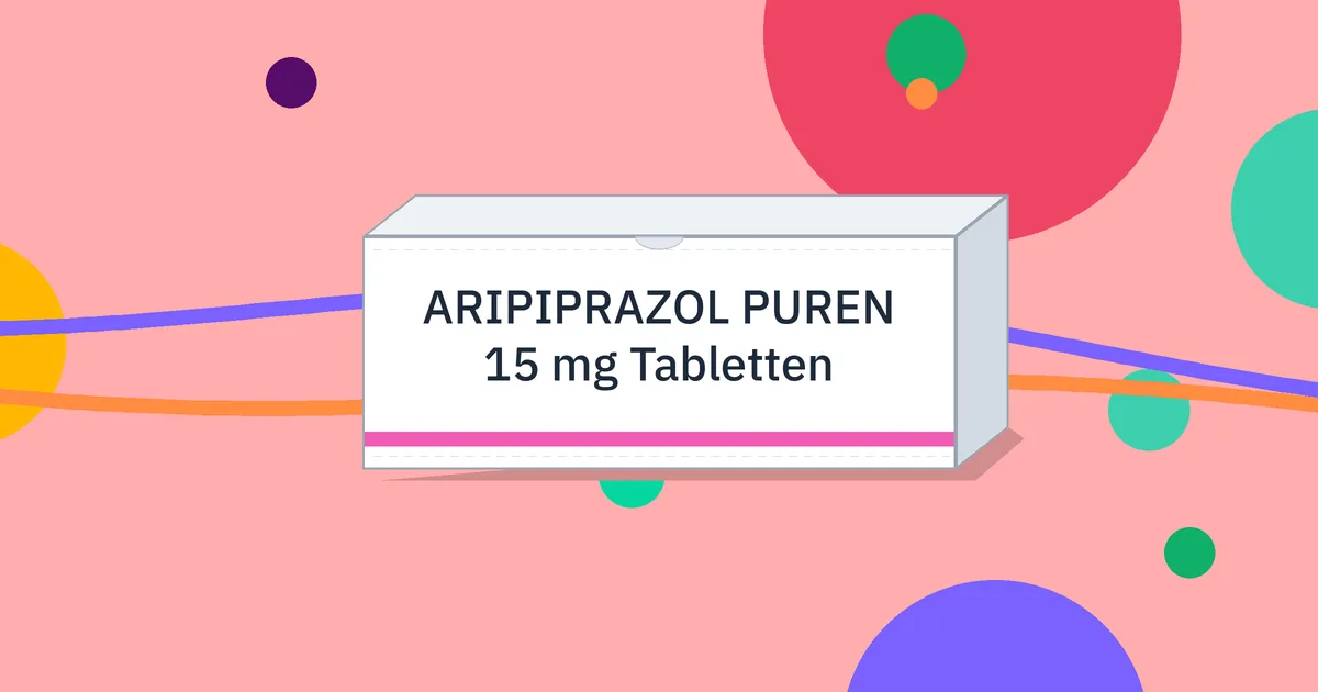 Symbolbild: Packung mit der Aufschrift ARIPIPRAZOL PUREN 15 mg Tabletten (PZN 10319122) – Verfügbarkeit und Bezug in Apotheken in Frankfurt am Main