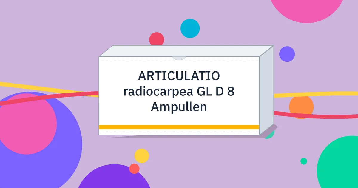 Symbolbild: Packung mit der Aufschrift ARTICULATIO radiocarpea GL D 8 Ampullen (PZN 02907170) – Verfügbarkeit und Bezug in Apotheken in Frankfurt am Main