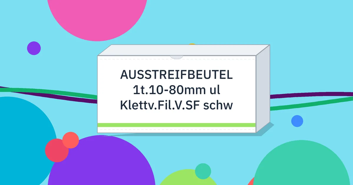 Symbolbild: Packung mit der Aufschrift AUSSTREIFBEUTEL 1t.10-80mm ul Klettv.Fil.V.SF schw (PZN 18424002) – Verfügbarkeit und Bezug in Apotheken in Frankfurt am Main