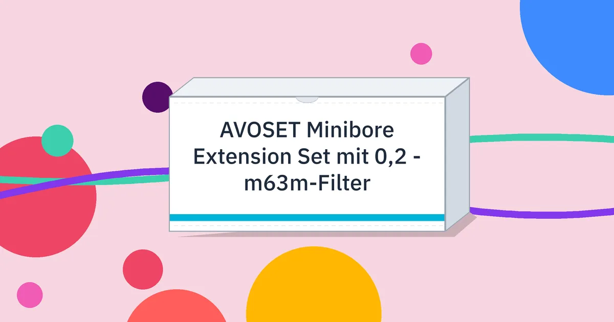 Symbolbild: Packung mit der Aufschrift AVOSET Minibore Extension Set mit 0,2 -m63m-Filter (PZN 19990488) – Verfügbarkeit und Bezug in Apotheken in Frankfurt am Main