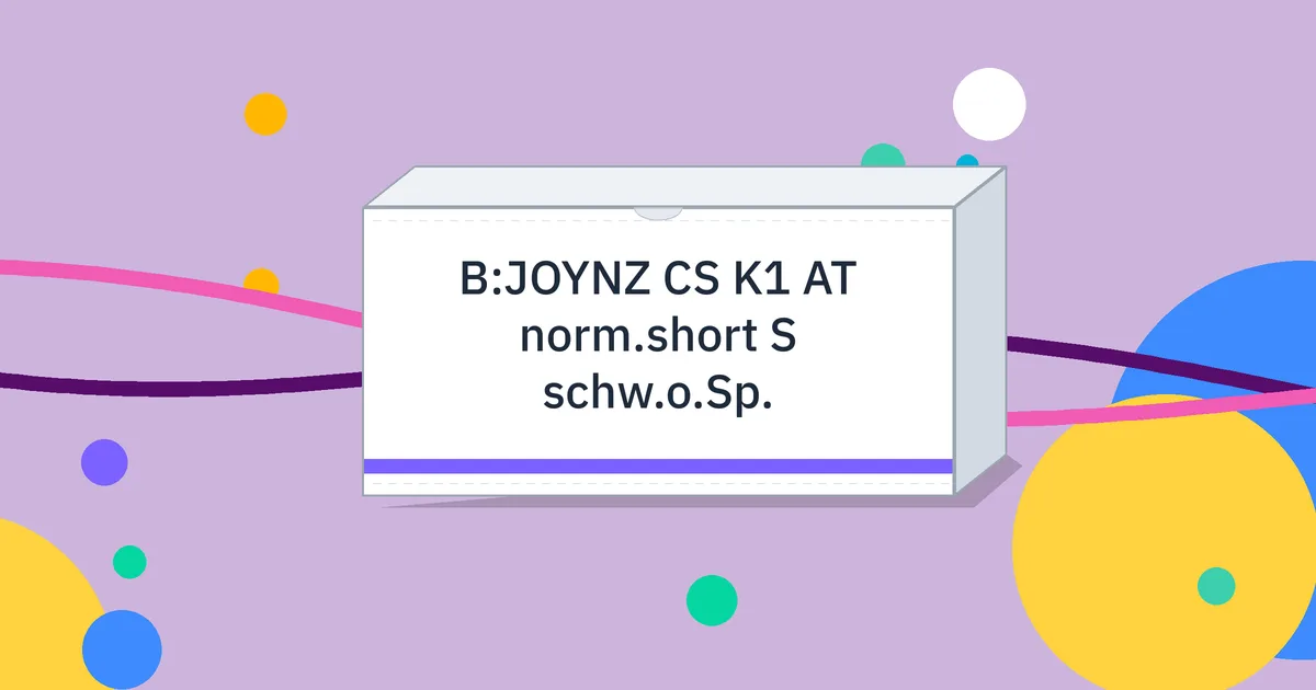 Symbolbild: Packung mit der Aufschrift B:JOYNZ CS K1 AT norm.short S schw.o.Sp. (PZN 20537529) – Verfügbarkeit und Bezug in Apotheken in Frankfurt am Main