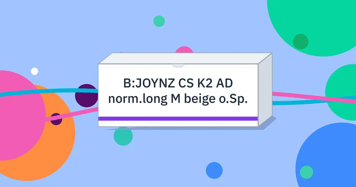 Symbolbild: Packung mit der Aufschrift B:JOYNZ CS K2 AD norm.long M beige o.Sp. (PZN 20525696) – Verfügbarkeit und Bezug in Apotheken in Frankfurt am Main