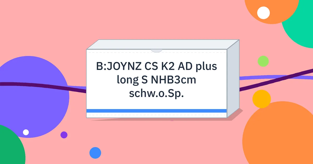 Symbolbild: Packung mit der Aufschrift B:JOYNZ CS K2 AD plus long S NHB3cm schw.o.Sp. (PZN 20530510) – Verfügbarkeit und Bezug in Apotheken in Frankfurt am Main