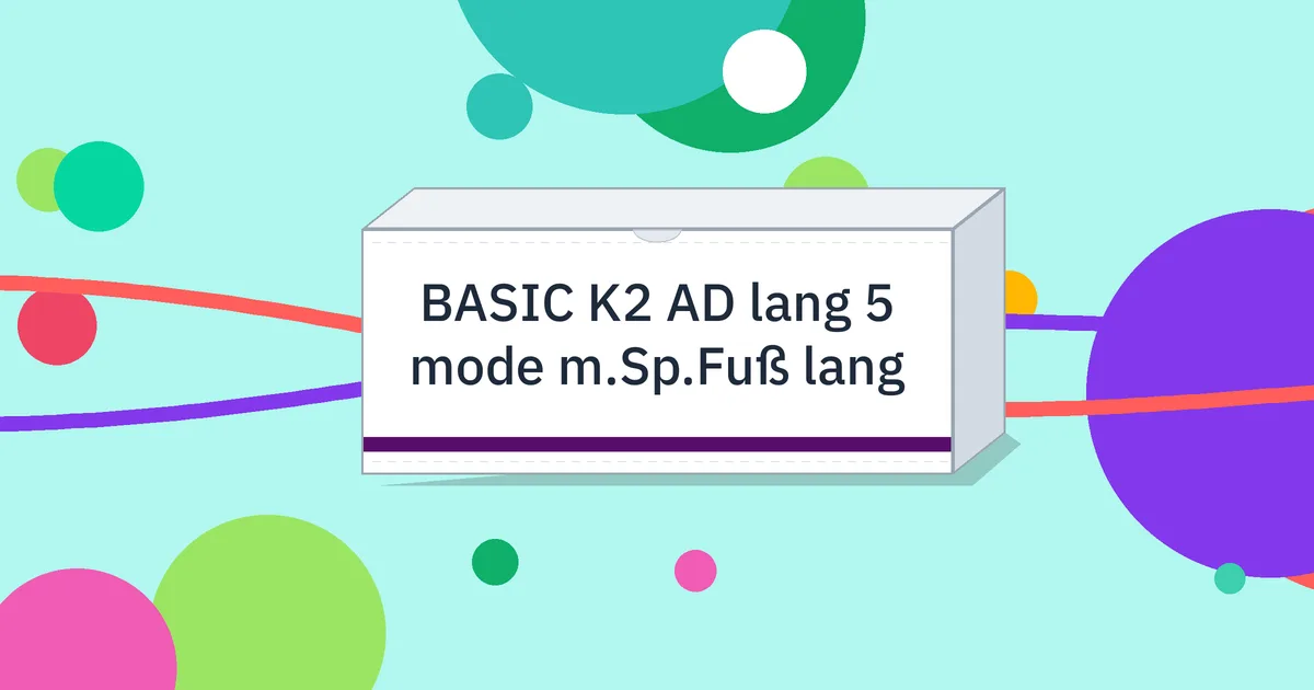 Symbolbild: Packung mit der Aufschrift BASIC K2 AD lang 5 mode m.Sp.Fuß lang (PZN 20265479) – Verfügbarkeit und Bezug in Apotheken in Frankfurt am Main