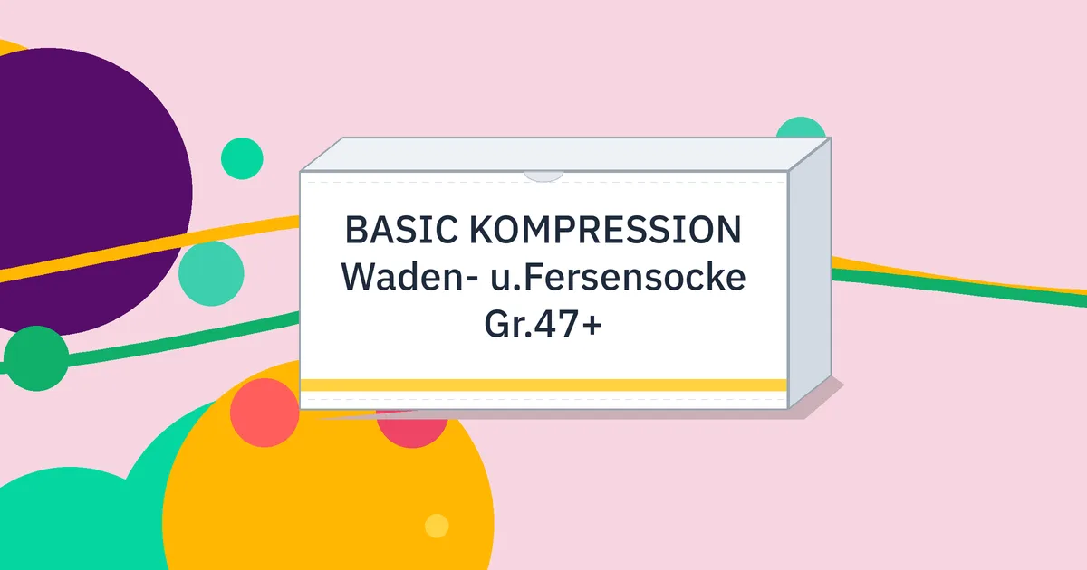 Symbolbild: Packung mit der Aufschrift BASIC KOMPRESSION Waden- u.Fersensocke Gr.47+ (PZN 15381226) – Verfügbarkeit und Bezug in Apotheken in Frankfurt am Main