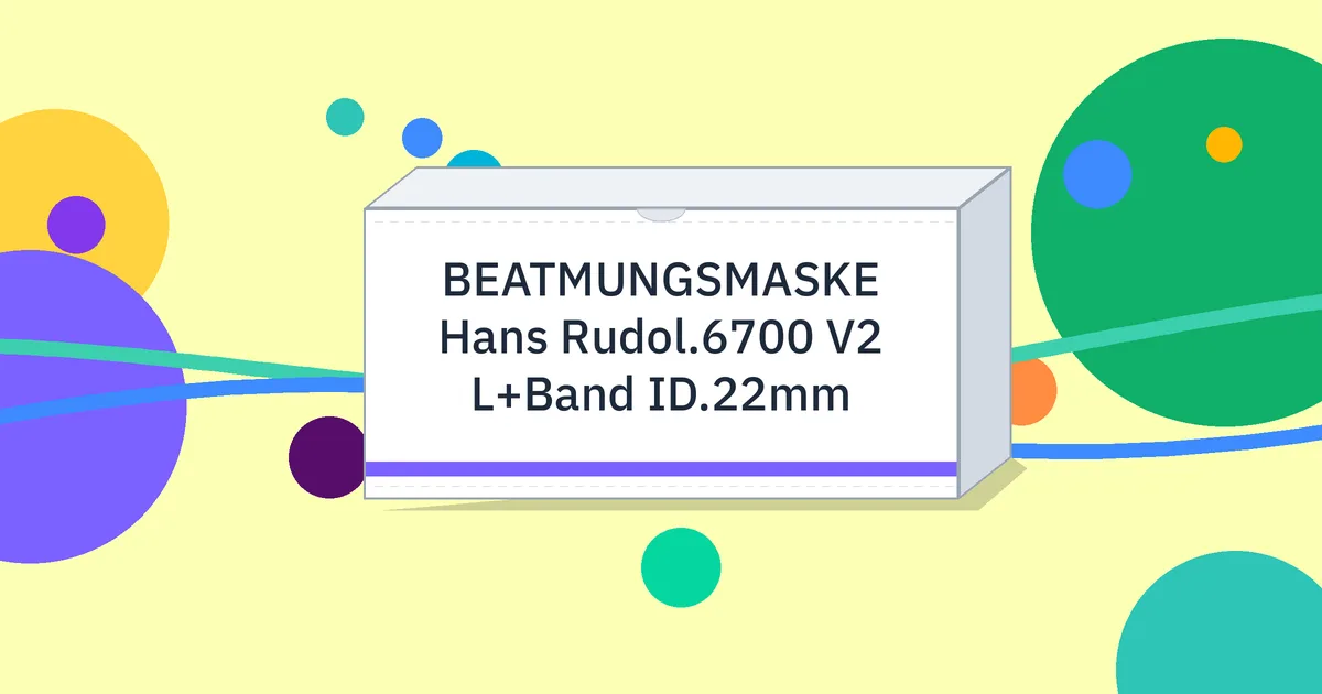 Symbolbild: Packung mit der Aufschrift BEATMUNGSMASKE Hans Rudol.6700 V2 L+Band ID.22mm (PZN 17303443) – Verfügbarkeit und Bezug in Apotheken in Frankfurt am Main