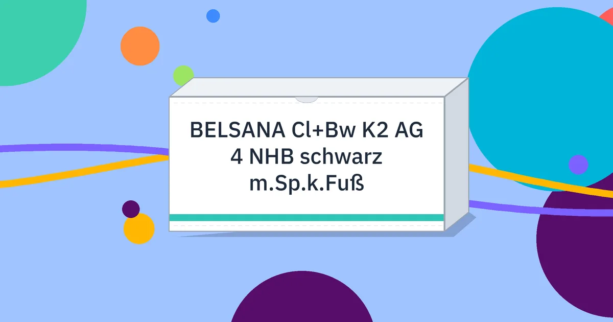 Symbolbild: Packung mit der Aufschrift BELSANA Cl+Bw K2 AG 4 NHB schwarz m.Sp.k.Fuß (PZN 12247160) – Verfügbarkeit und Bezug in Apotheken in Frankfurt am Main