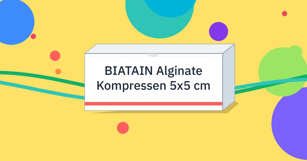Symbolbild: Packung mit der Aufschrift BIATAIN Alginate Kompressen 5x5 cm (PZN 15198315) – Verfügbarkeit und Bezug in Apotheken in Frankfurt am Main