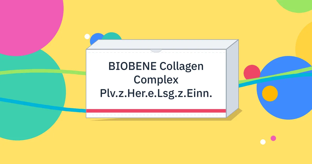 Symbolbild: Packung mit der Aufschrift BIOBENE Collagen Complex Plv.z.Her.e.Lsg.z.Einn. (PZN 16046352) – Verfügbarkeit und Bezug in Apotheken in Frankfurt am Main