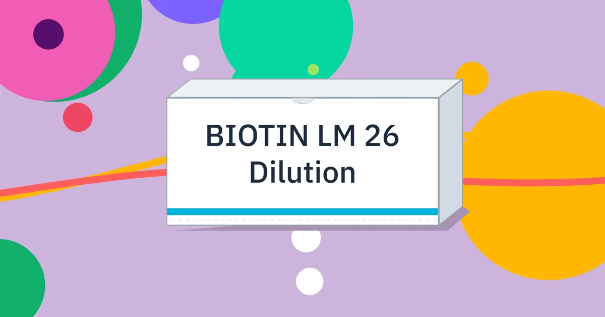 Symbolbild: Packung mit der Aufschrift BIOTIN LM 26 Dilution (PZN 12794442) – Verfügbarkeit und Bezug in Apotheken in Frankfurt am Main