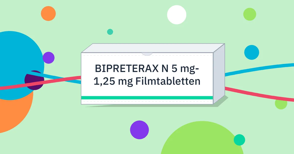 Symbolbild: Packung mit der Aufschrift BIPRETERAX N 5 mg-1,25 mg Filmtabletten (PZN 12635525) – Verfügbarkeit und Bezug in Apotheken in Frankfurt am Main